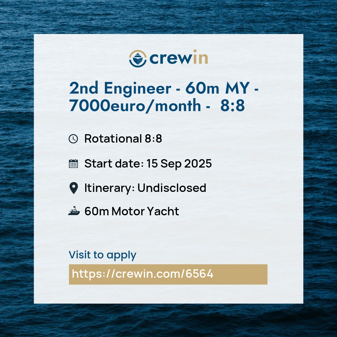 Rotational second engineer job opportunity on a 60m superyacht with ...